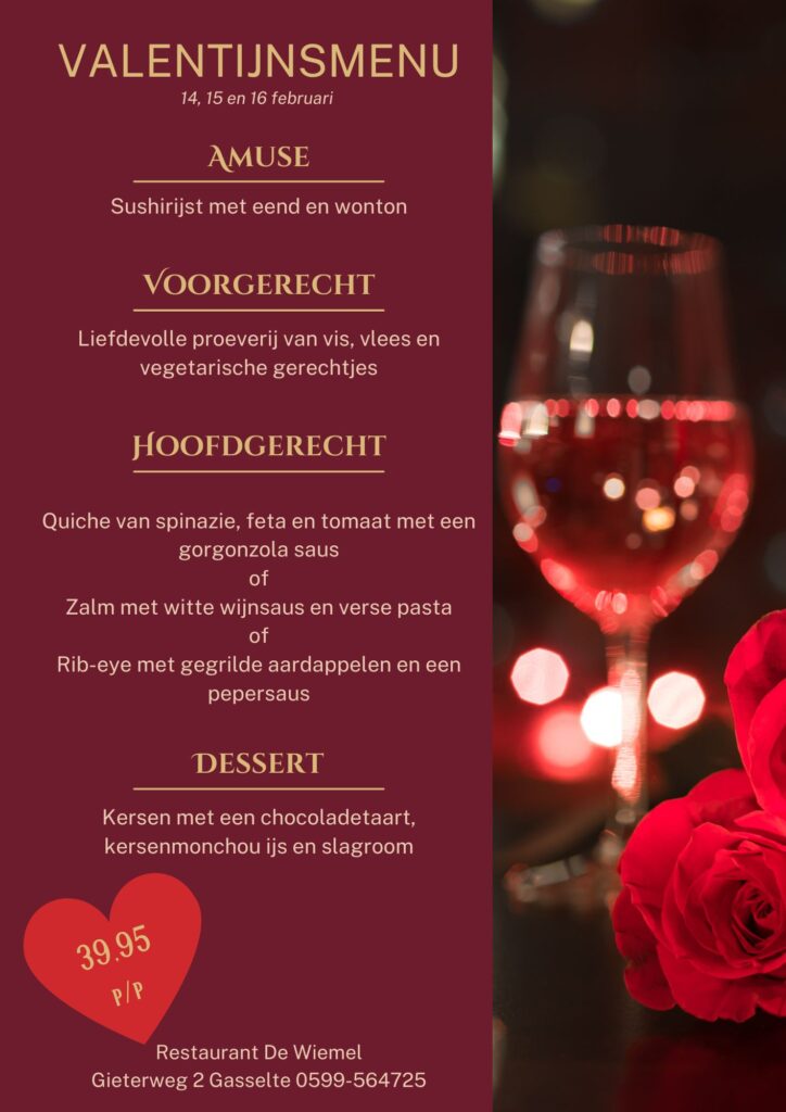 Valentijnsmenu – Restaurant de Wiemel